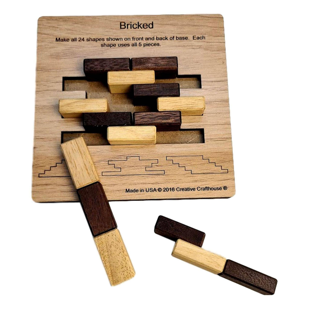 Wooden Bricked Puzzle - Challenging 5-Piece Brain Teaser – Creative ...