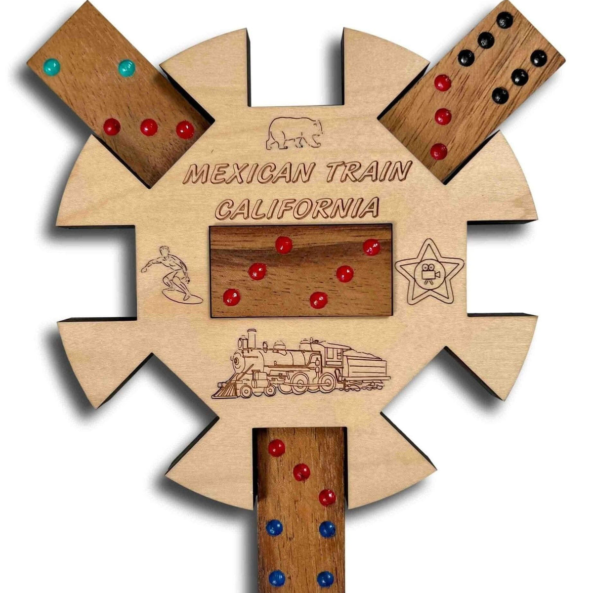 Mexican Train California Edition | Hub and Tokens Wooden Domino Game ...